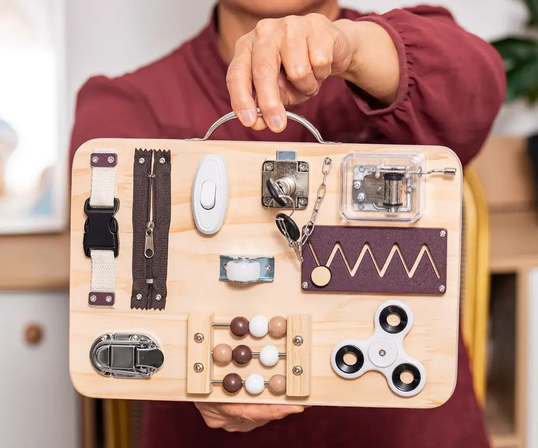 Wooden portable fidget busy board | Eugeria